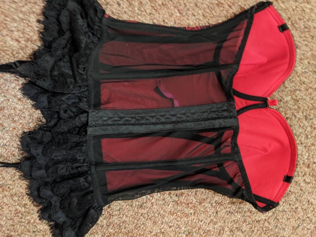Black & Red Lace Corset - Etsy