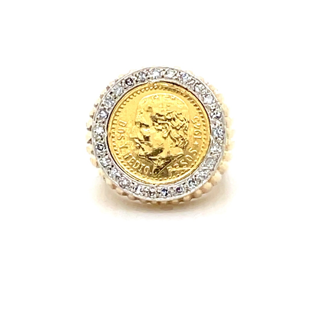 Vintage Gold Coin Ring With Diamond Halo | Rare Italian Coin Jewelry ...