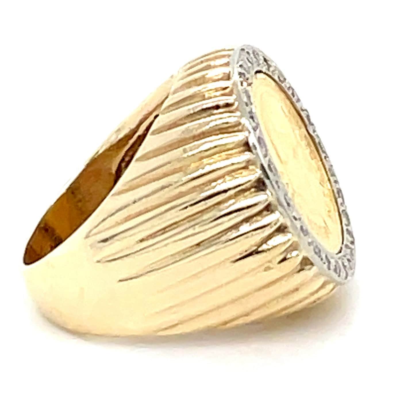 Vintage Gold Coin Ring With Diamond Halo Rare Italian Coin Jewelry ...