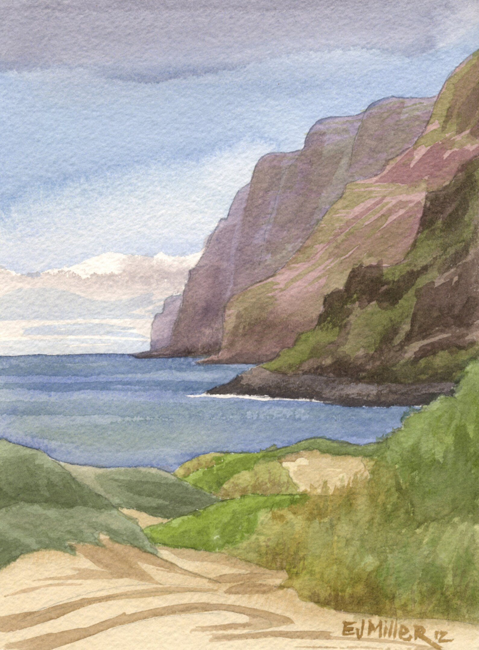 Polihale Kauai Beach Art Print - Hawaii Watercolor Print, Kauai Ocean ...