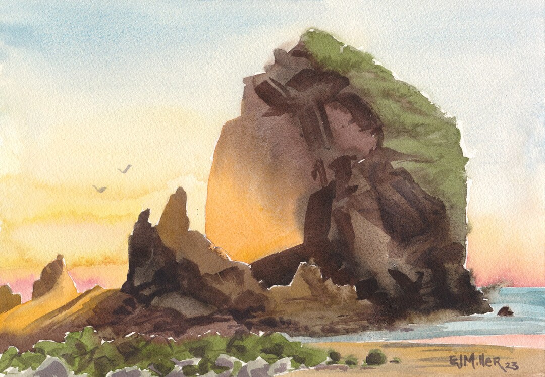 Haystack Rock Art Print, Cannon Beach Painting, Oregon Coast Artwork ...