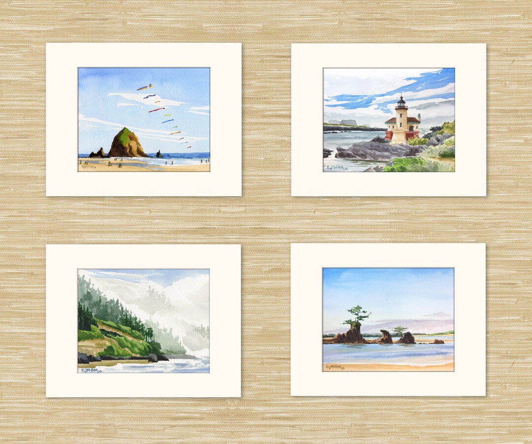 Set of 4 Oregon Coast Art Prints: Oregon Coast Art, Haystack Rock ...