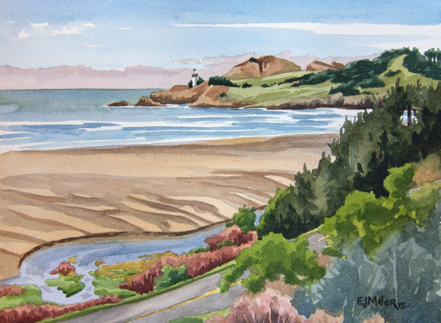 Oregon Coast Lighthouse Art Print, Yaquina Head Lighthouse From Agate ...