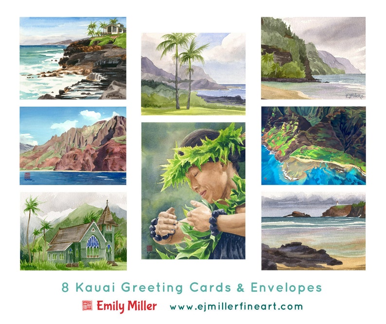 Set of 8 Hawaii Greeting Cards, Hawaii Art Print Notecards, Hawaii ...
