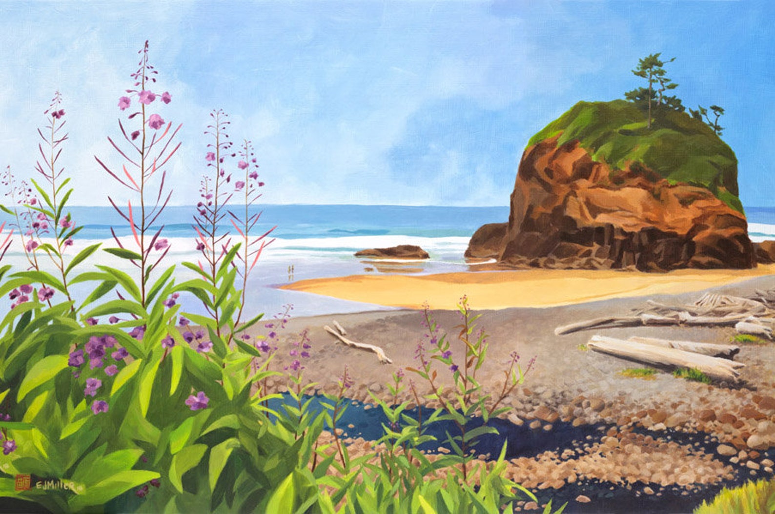 Oregon Coast Art Print - Oregon Beach Print, Oceanside Painting, Oregon ...