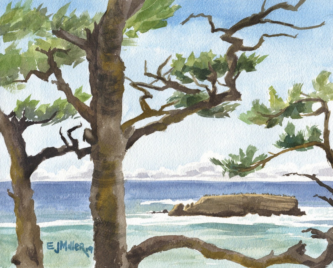 Oregon Coast Art Print - Newport Oregon Beach Painting, Gull Rock ...