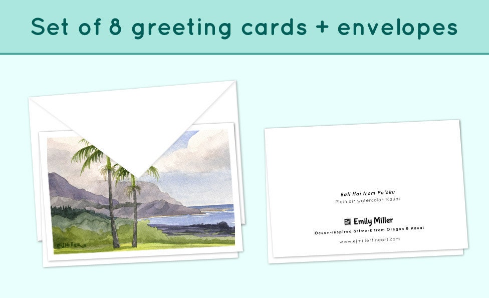 Set of 8 Hawaii Greeting Cards, Hawaii Art Print Notecards, Hawaii ...