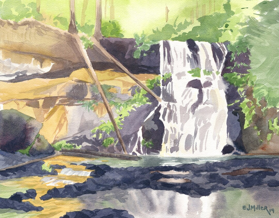 Silver Falls Oregon Waterfall Art Print, Portland Oregon Watercolor ...