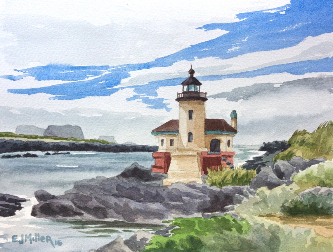 Oregon Coast Art Print - Bandon Beach Painting, Oregon Lighthouse ...