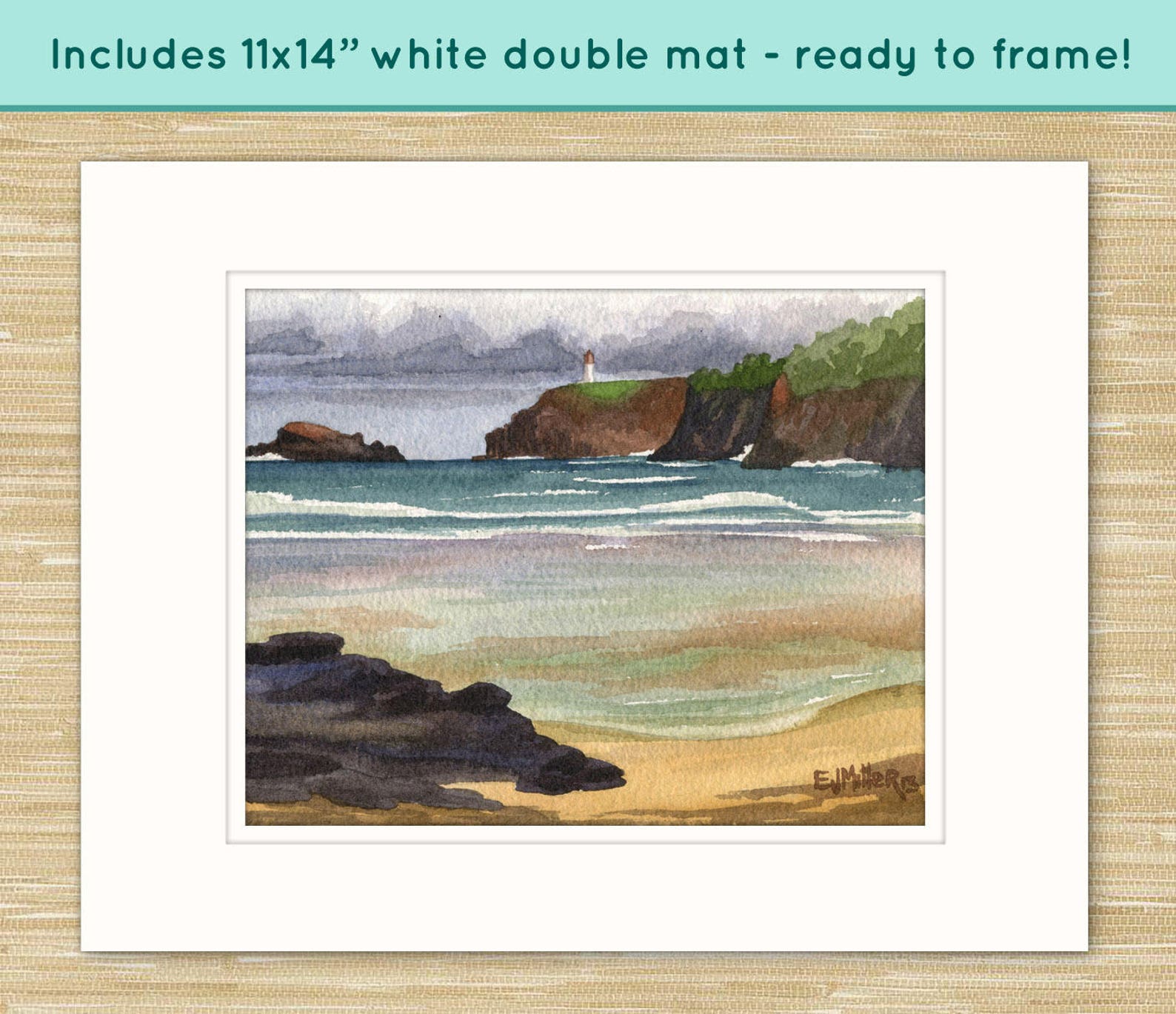 Kilauea Lighthouse Kauai Art Print Anini Beach Watercolor - Etsy