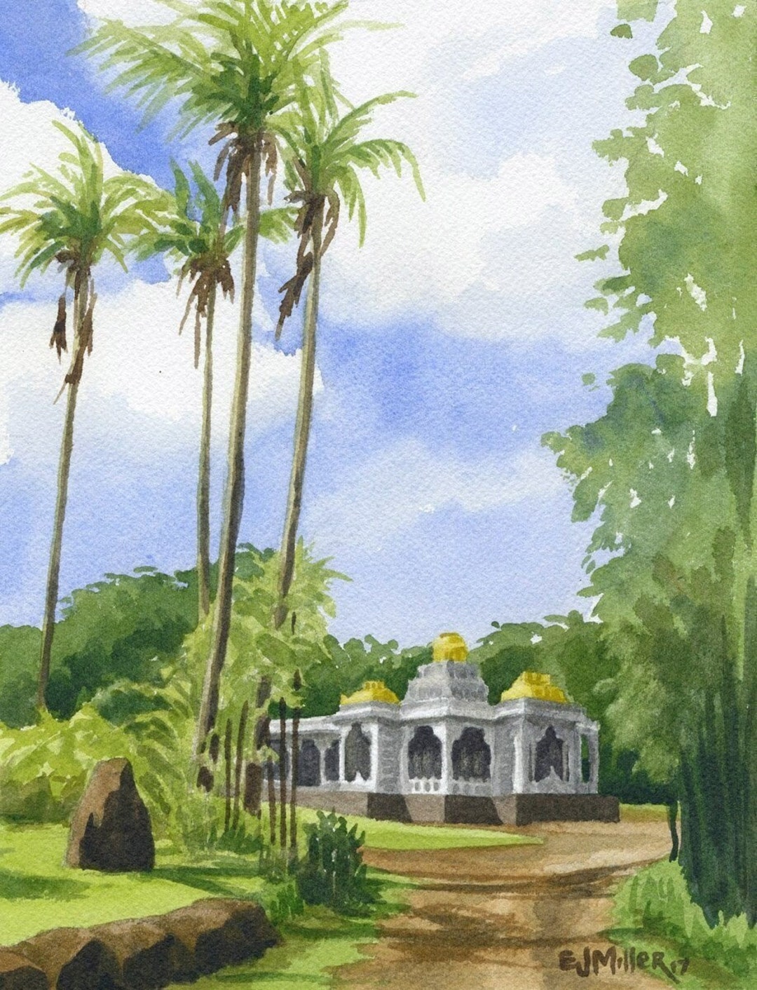 Hindu Temple Kauai Art Print, Kauai Aadheenam Watercolor Painting ...