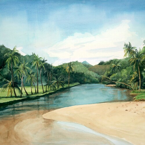Polihale Kauai Beach Art Print Hawaii Watercolor Print - Etsy