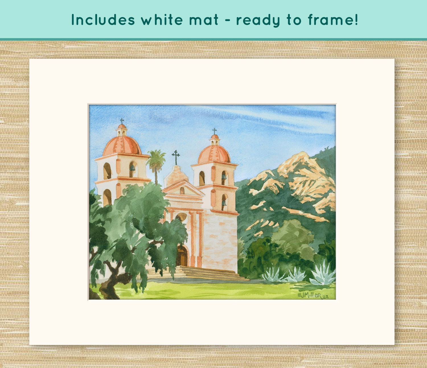 Santa Barbara Mission Watercolor Print, California Spanish Mission ...