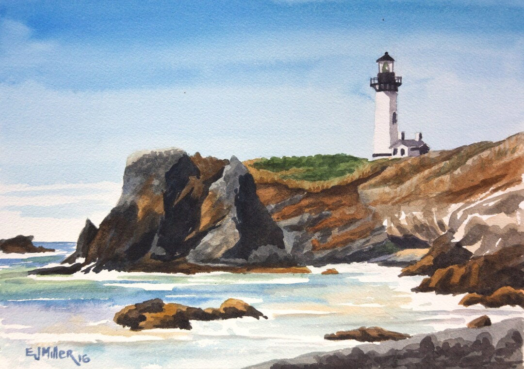 Oregon Coast Lighthouse Art Print, Yaquina Head Lighthouse Oregon ...