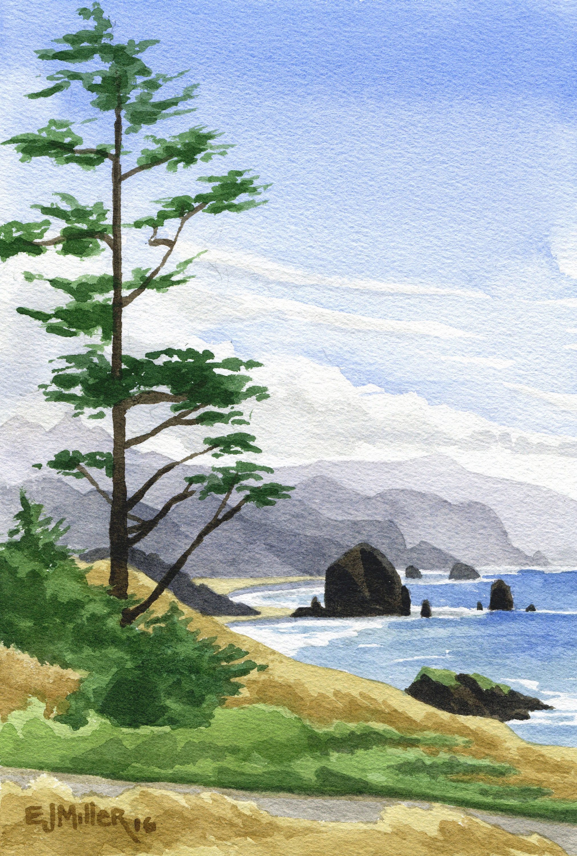 Haystack Rock Cannon Beach Art Print, Oregon Coast Watercolor Painting ...