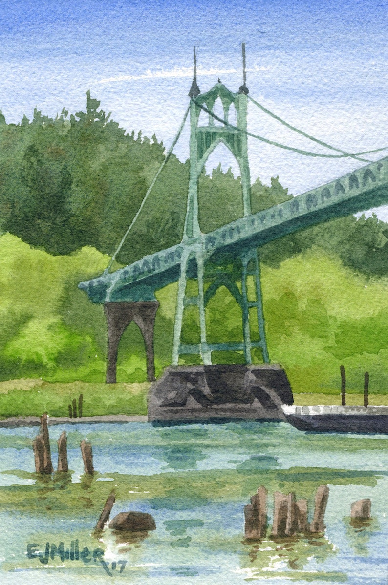 Portland Oregon Art Print, St. John's Bridge Painting, Portland Artwork ...