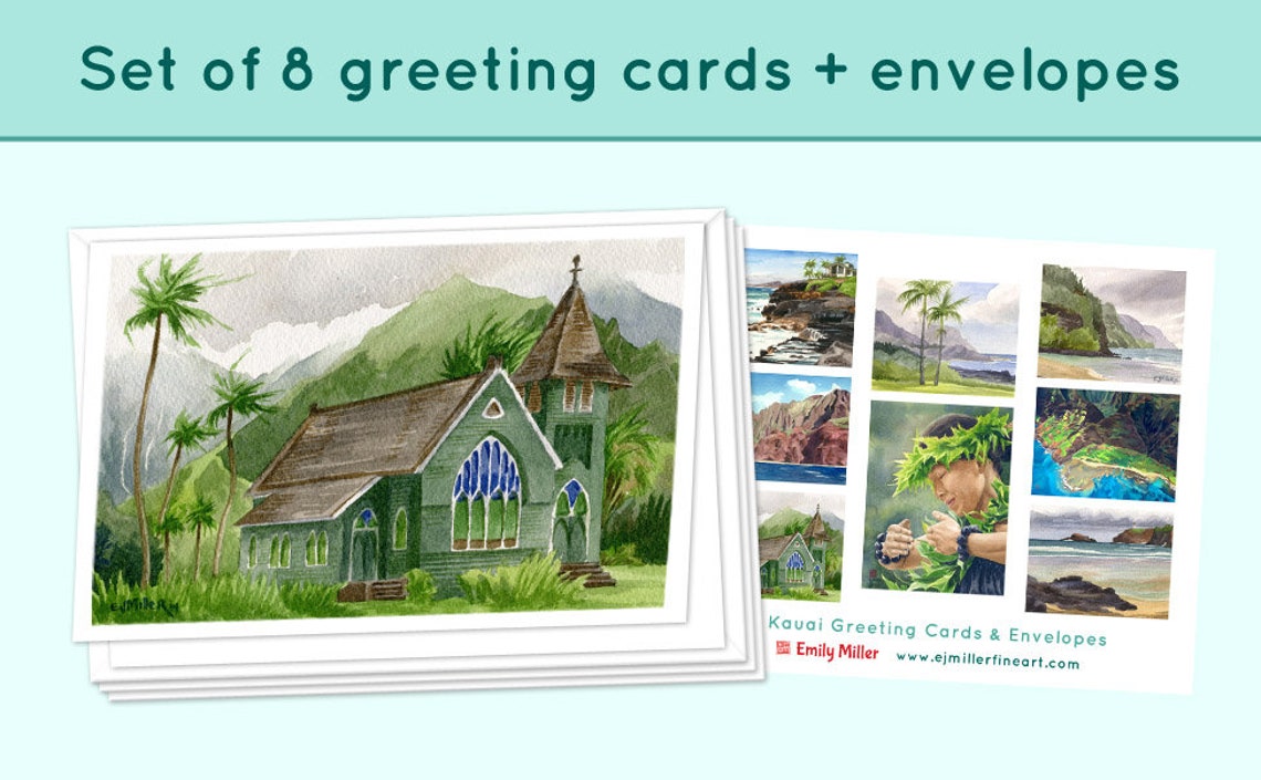 Set of 8 Hawaii Greeting Cards, Hawaii Art Print Notecards, Hawaii ...