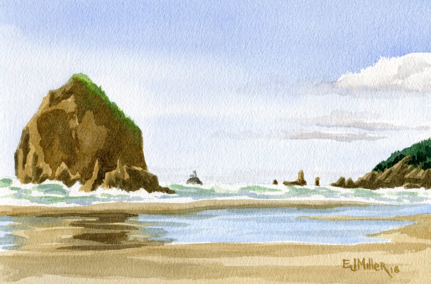 Haystack Rock Art Print, Cannon Beach Painting, Oregon Coast Artwork ...