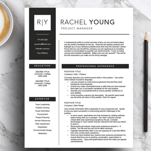 Professional Resume Template for Word & Pages CV Template 1, 2, 3 Page ...