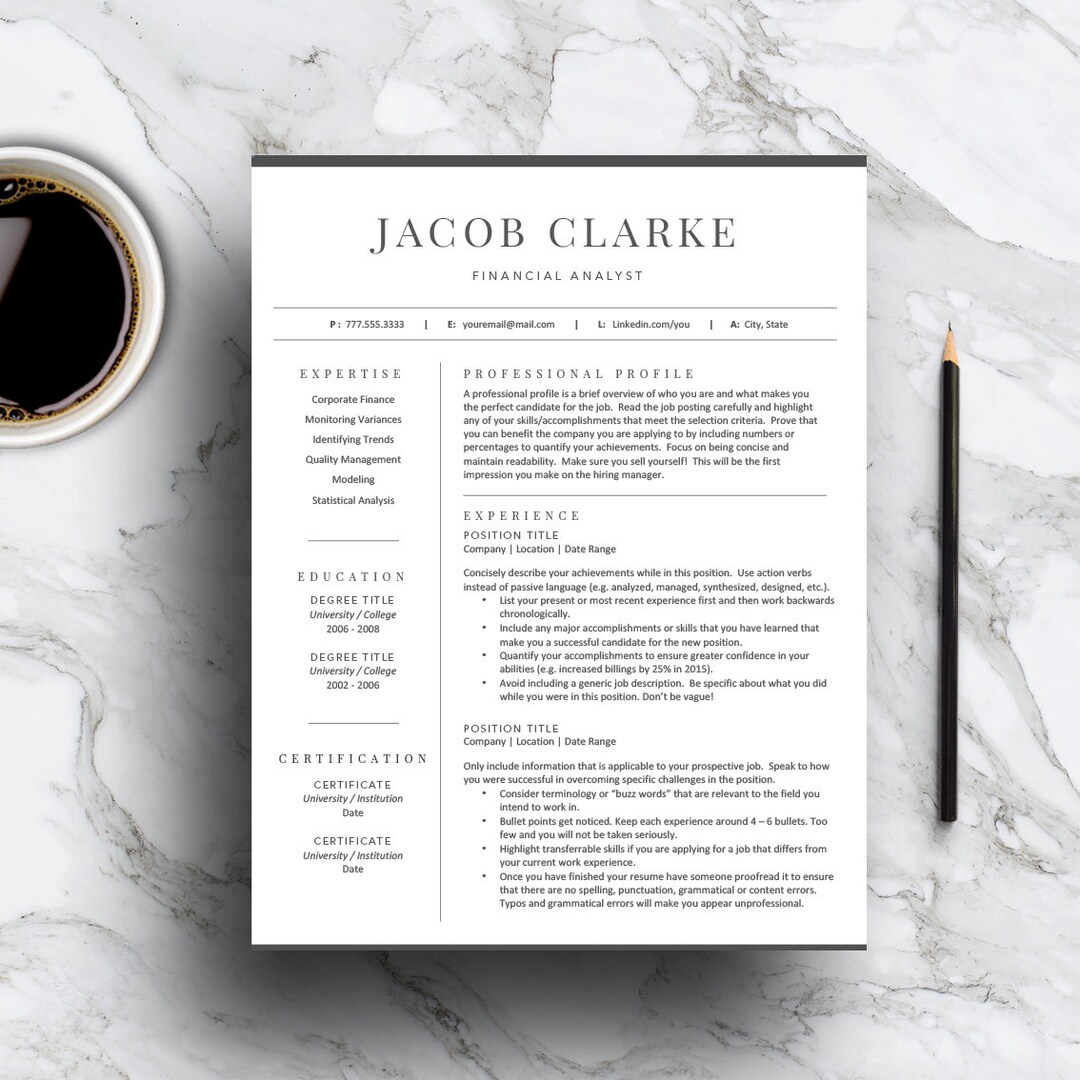 Classic Resume Template for Word & Pages (1 and 2 Page Resume, Cover ...
