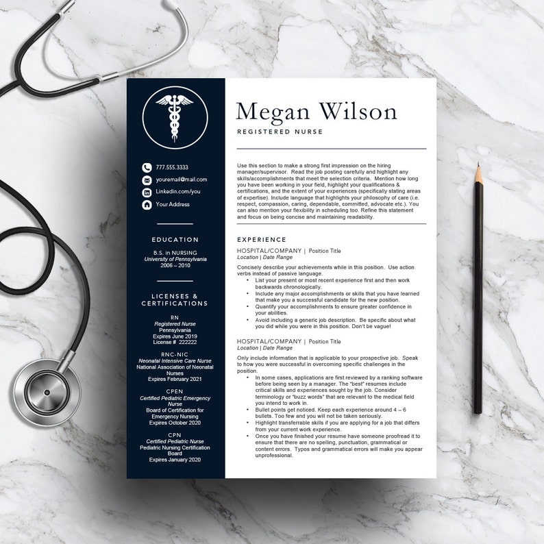 Medical Resume Template | Nurse CV, Cover Letter (instant Download) - Etsy