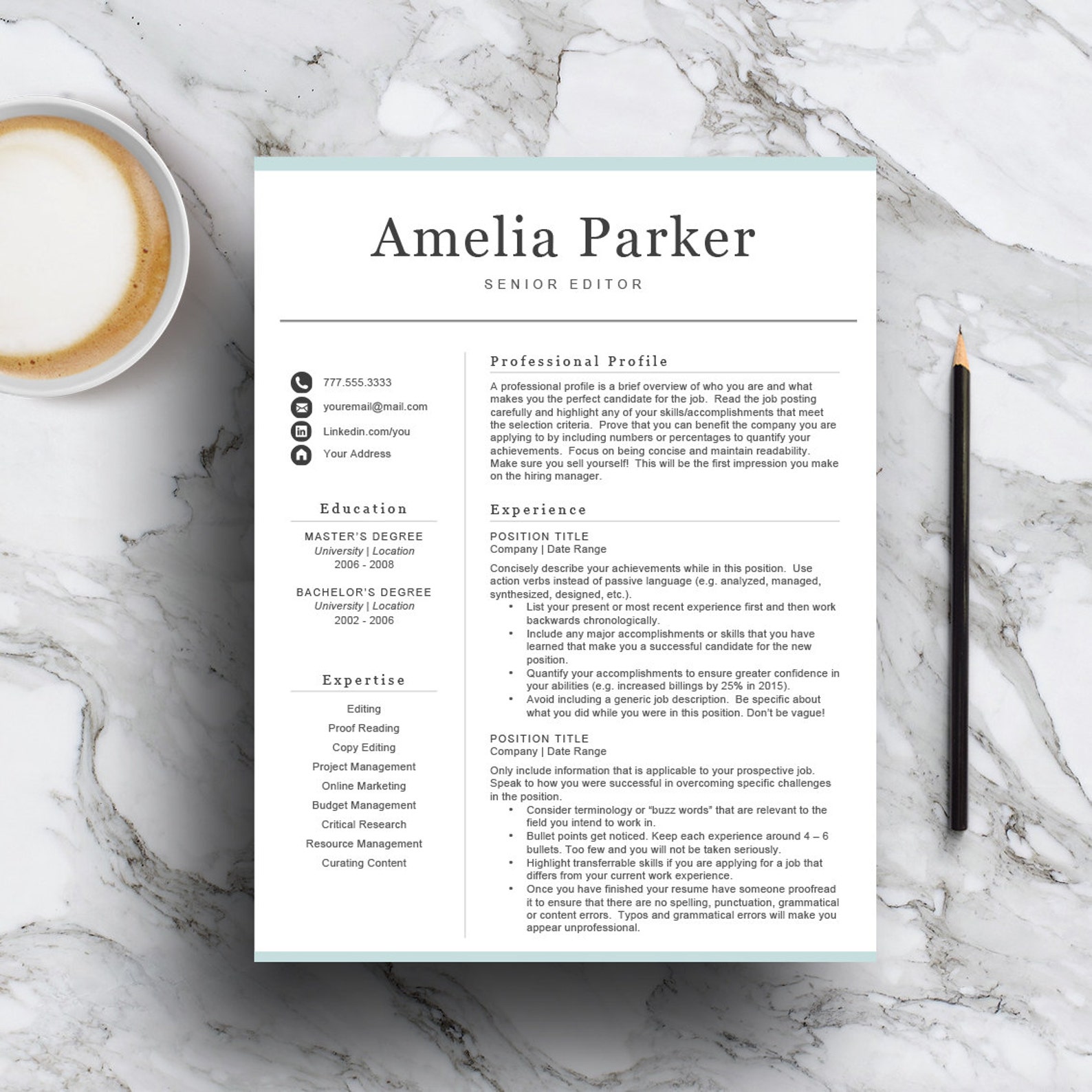 Professional Resume Template for Word & Pages | CV Template | 1, 2, 3 ...