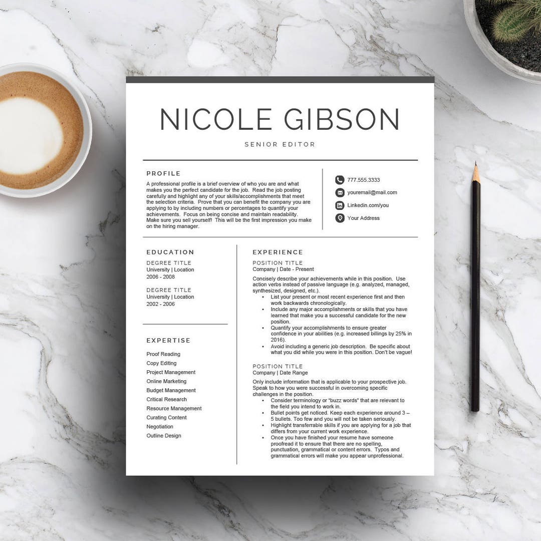 Resume Template for Word & Pages | Professional Resume (1, 2 and 3 Page ...