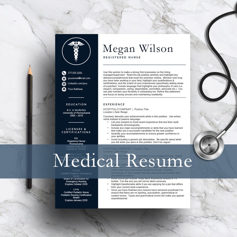 Medical Resume Template | Nurse CV, Cover Letter (instant Download) - Etsy