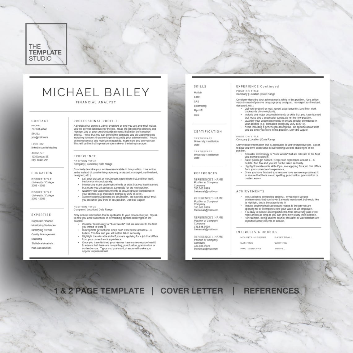 Professional Resume Template for Word & Pages, CV Template With Cover ...
