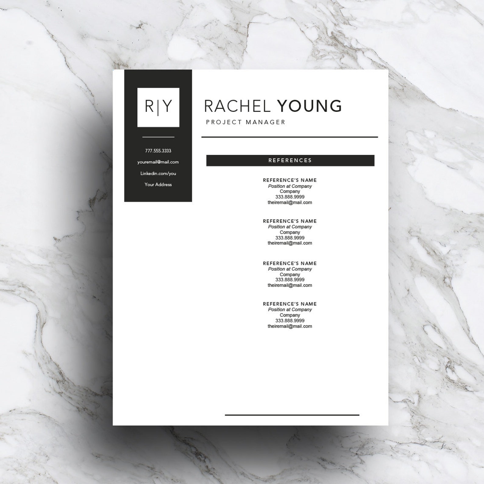 Modern Resume Template for Word and Pages (includes 1, 2 & 3 Page ...