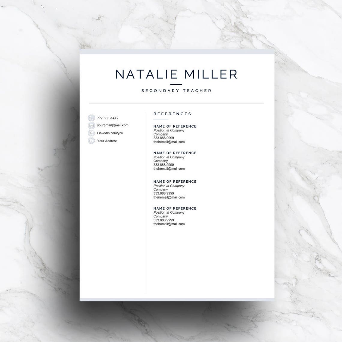 Teacher Resume Template for Word & Pages (1, 2 and 3 Page Resume and ...