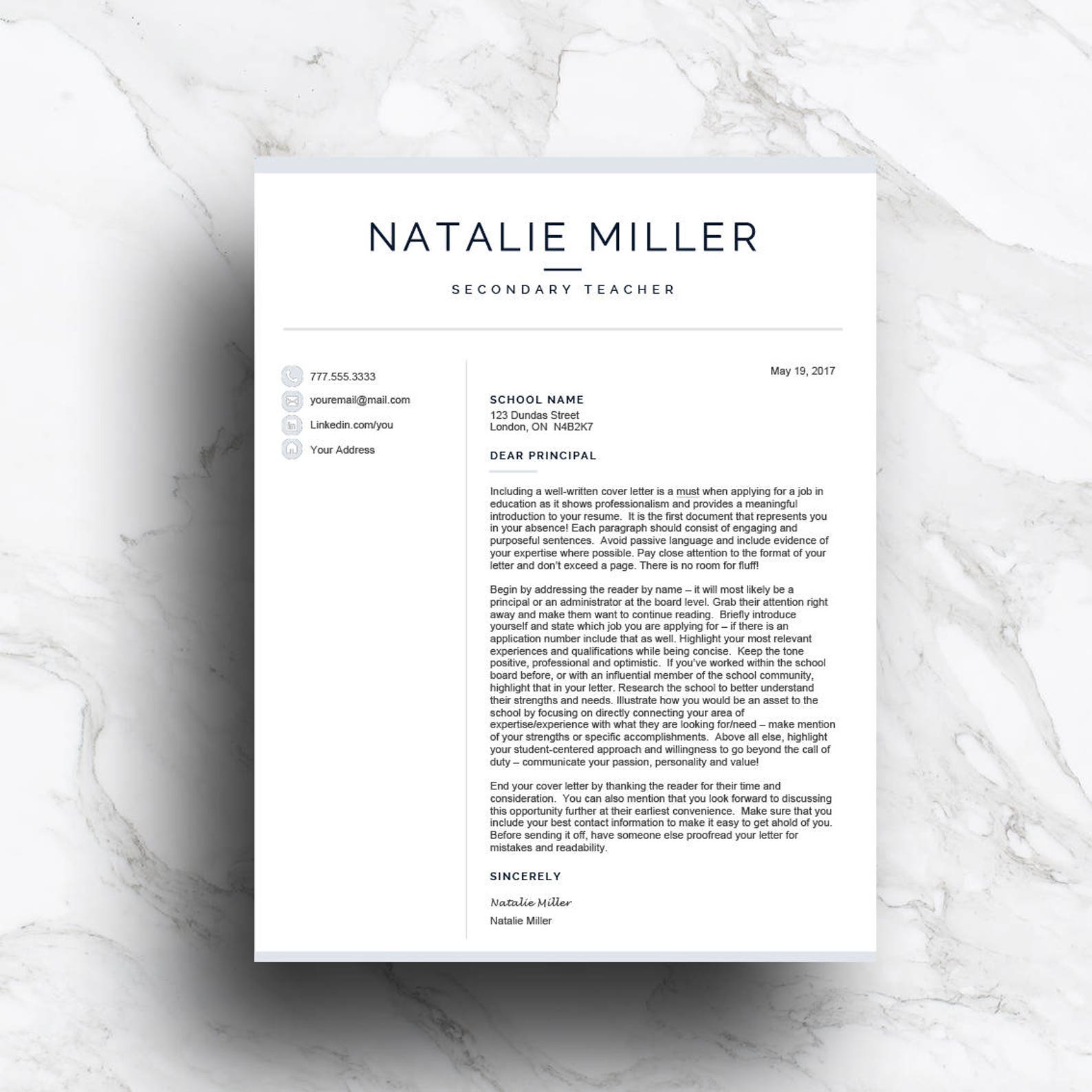 Teacher Resume Template for Word & Pages (1, 2 and 3 Page Resume and ...