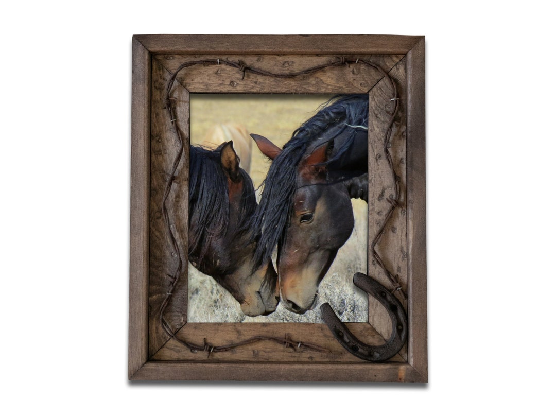 Handmade Wood Picture Frame: Horseshoe & Barb Wire, Rustic Western ...