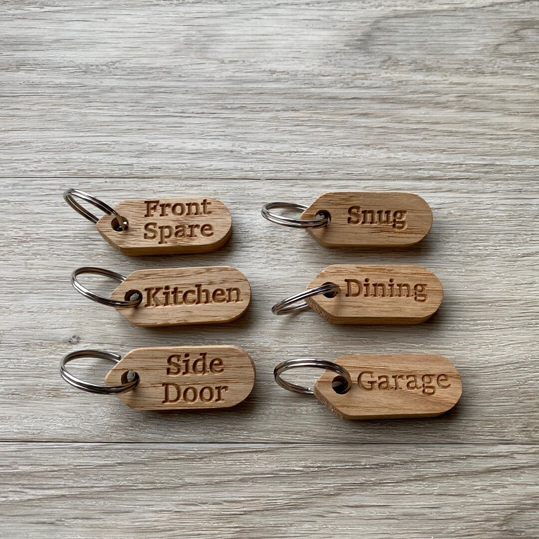 Personalised Wooden Key Ring Custom Keyring Key Fob Ash Beech Oak ...