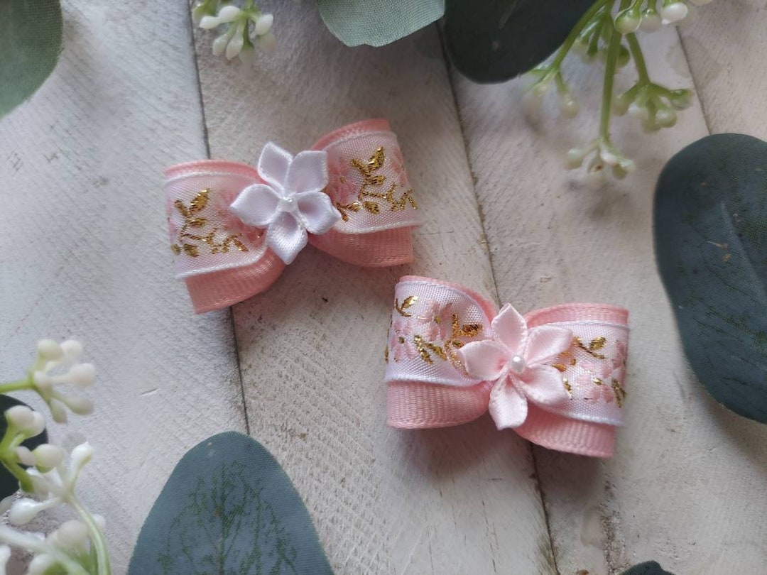 Pink Dog Hair Bows With Flowers, Small Dog Bows for Puppies, Dog Bows ...