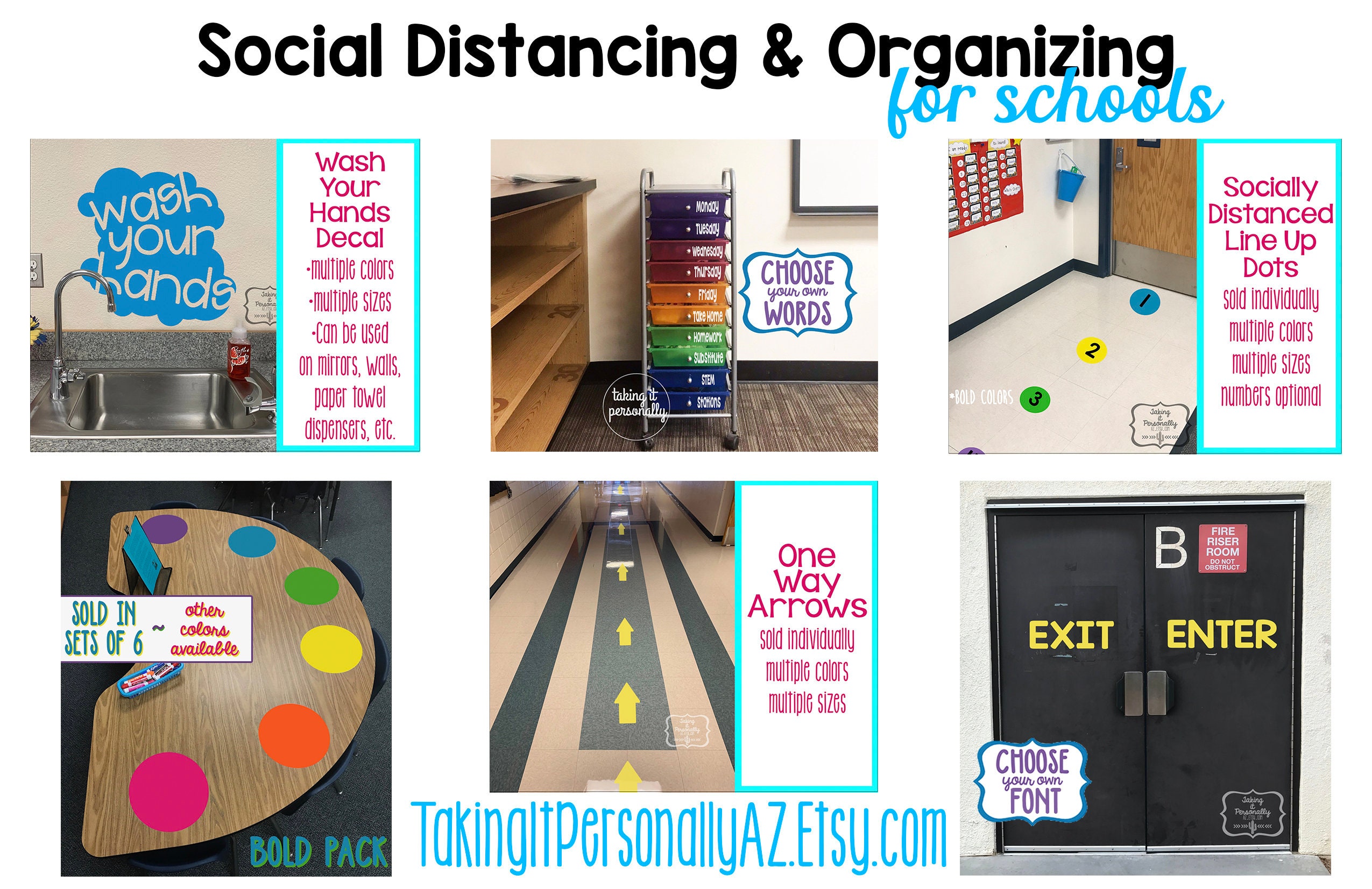 SET of School Door Enter and Exit Labels / One Way School / | Etsy