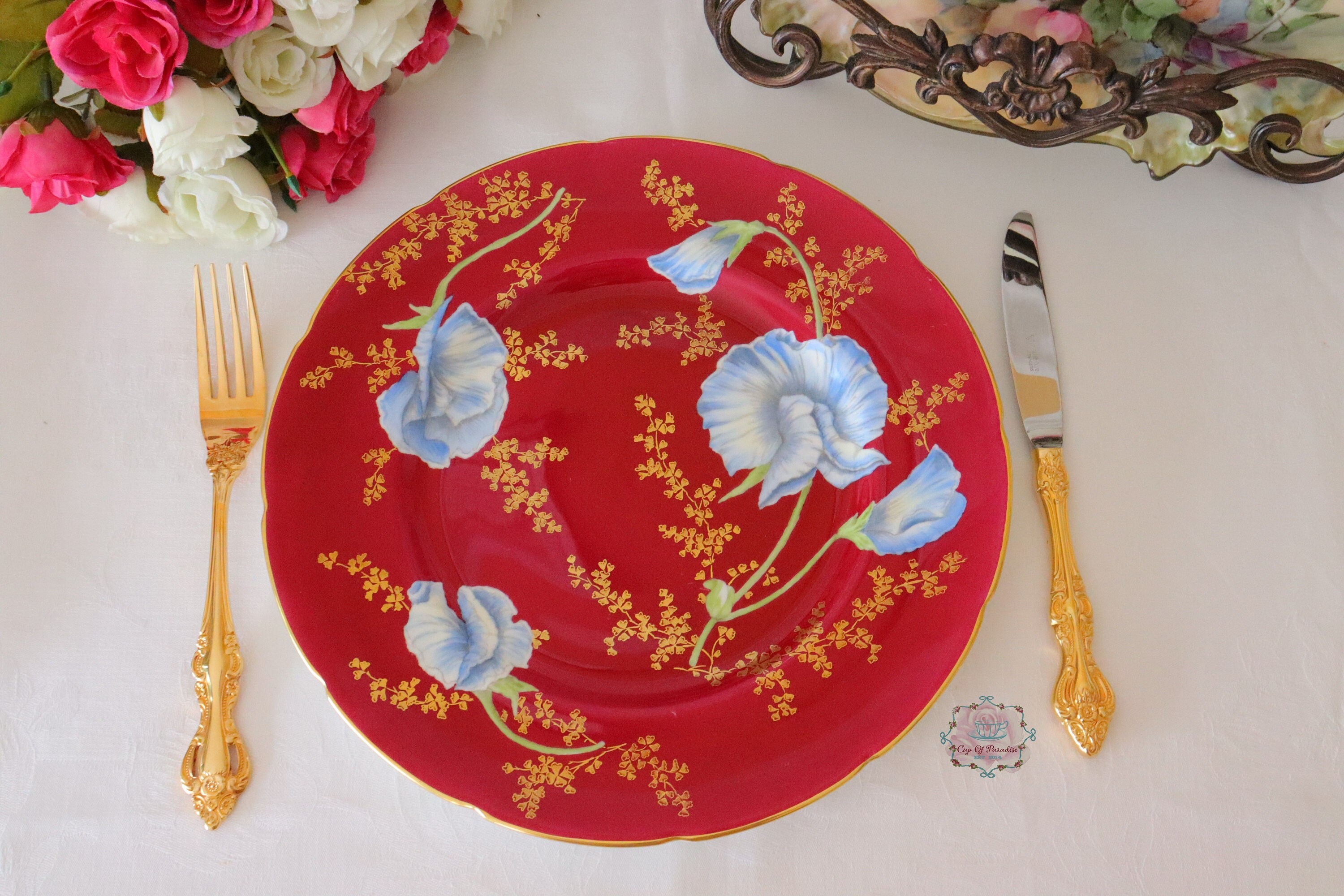Stunning Coalport Hand Painted Burgundy Dinner Plate English Bone China ...