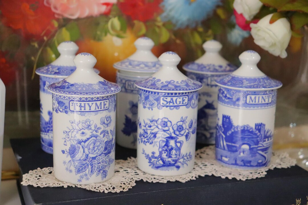 Set of 6 Vintage Spode Spice Jars Blue Room Collection Made in England ...