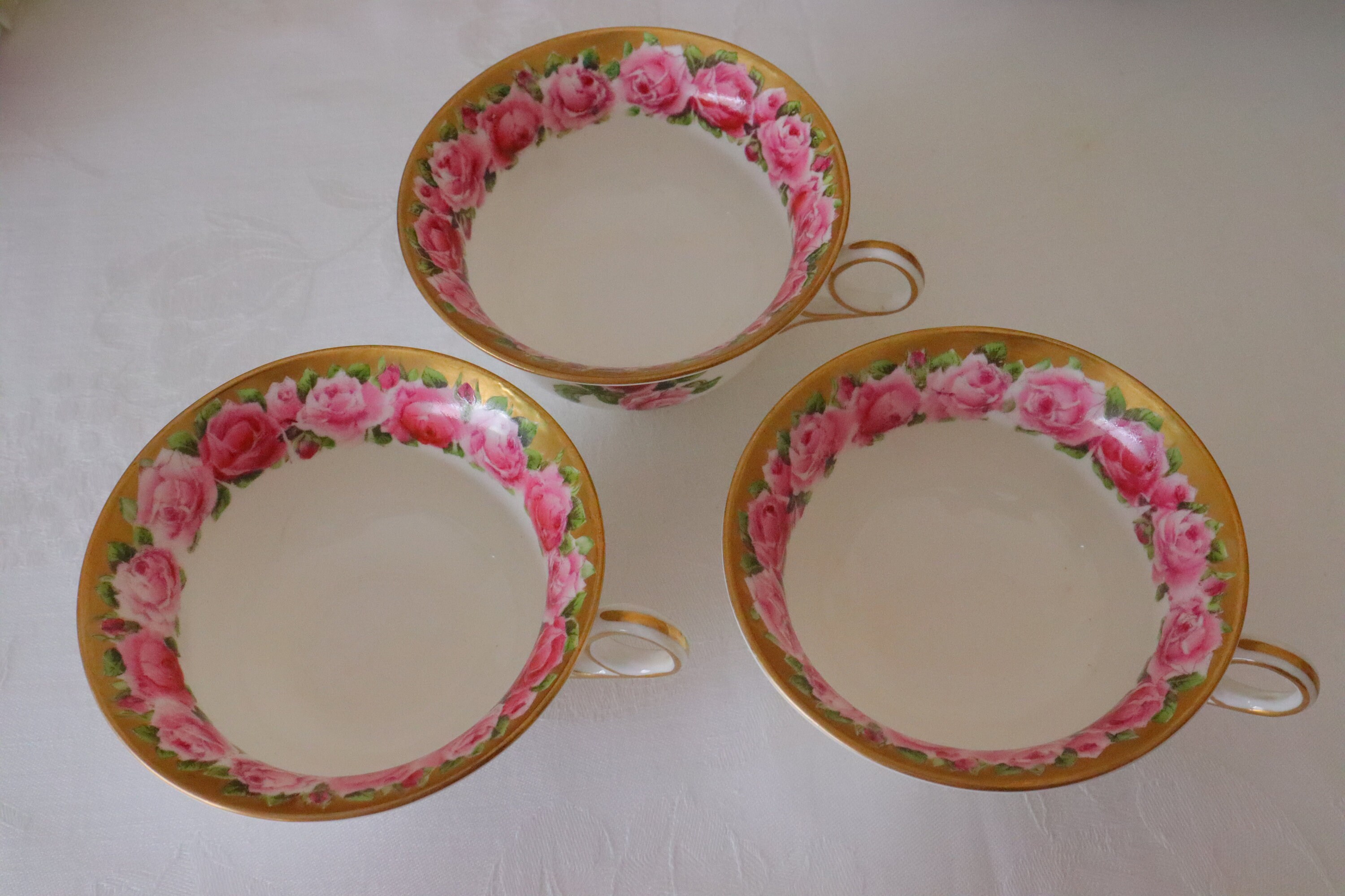 Antique Crescent Tea Cup Saucer Sets Pink Roses Heavy Gilt - Etsy