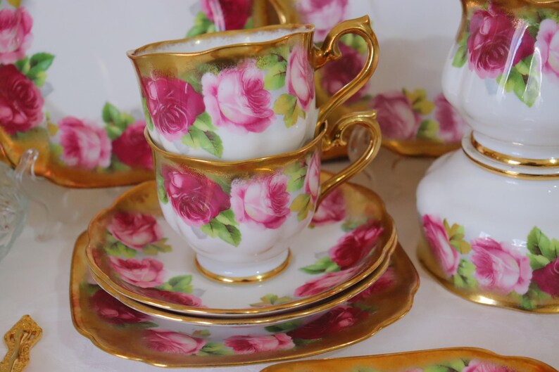 21pc Rare Royal Albert Crown China Old English Roses Tea Set for Six ...