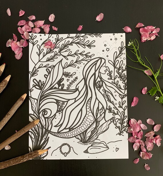 Print at Home Mermaid Coloring Page Digital Download | Etsy