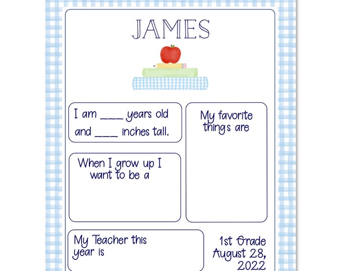 Printable First Day of School About Me Sign Preppy Classic - Etsy