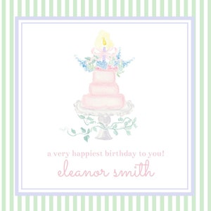 Printable Watercolor Pastel Birthday Gift Tag Classic Pink Floral Cake ...