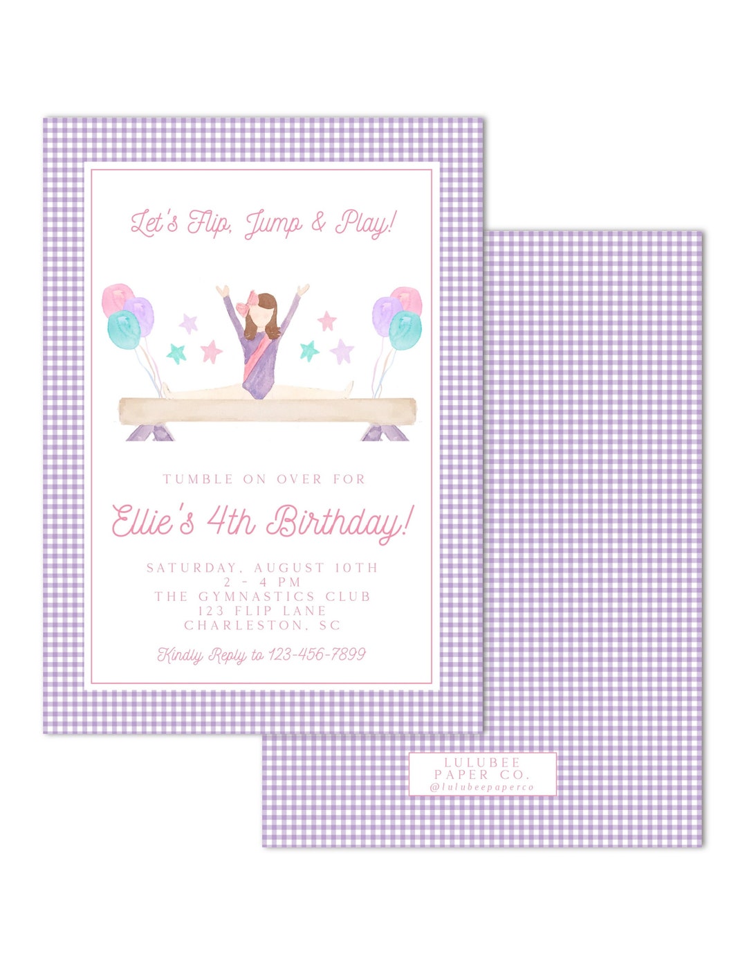 Printable Watercolor Gymnastics Birthday Invitation | Lets Flip, Jump ...