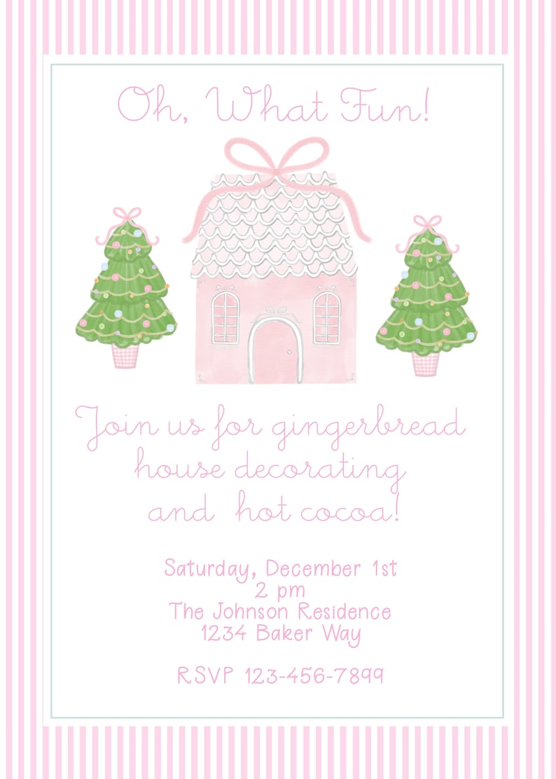 Printable Pink Gingerbread House Party Invitation Preppy - Etsy