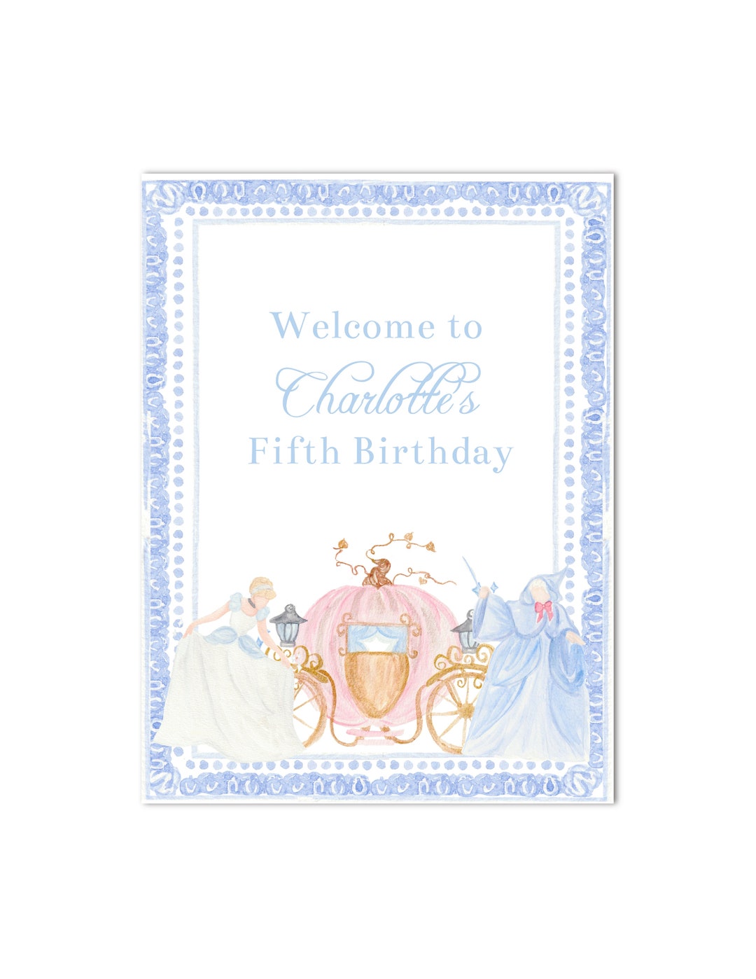 Printable Cinderella 18x24" Birthday Party Welcome Sign - Watercolor ...