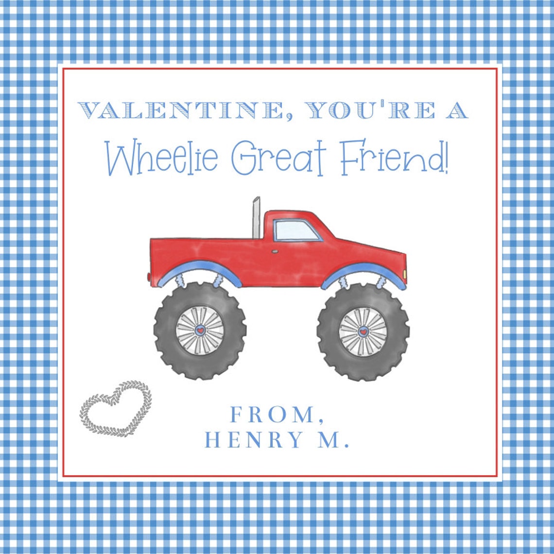Printable Valentines Monster Truck Gift Tag - "valentine, You're a ...