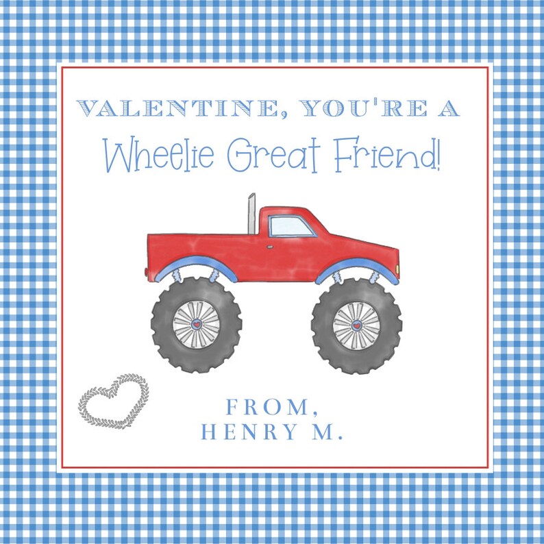 Printable Valentines Monster Truck Gift Tag - "valentine, You're a ...
