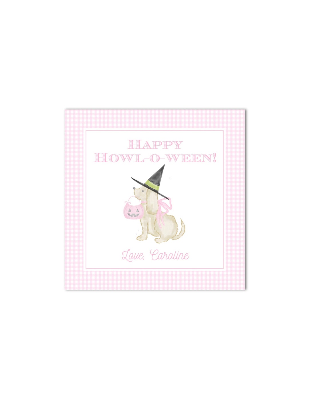 Printable Preppy Halloween Pink Puppy Gift Tag With Gingham Border ...