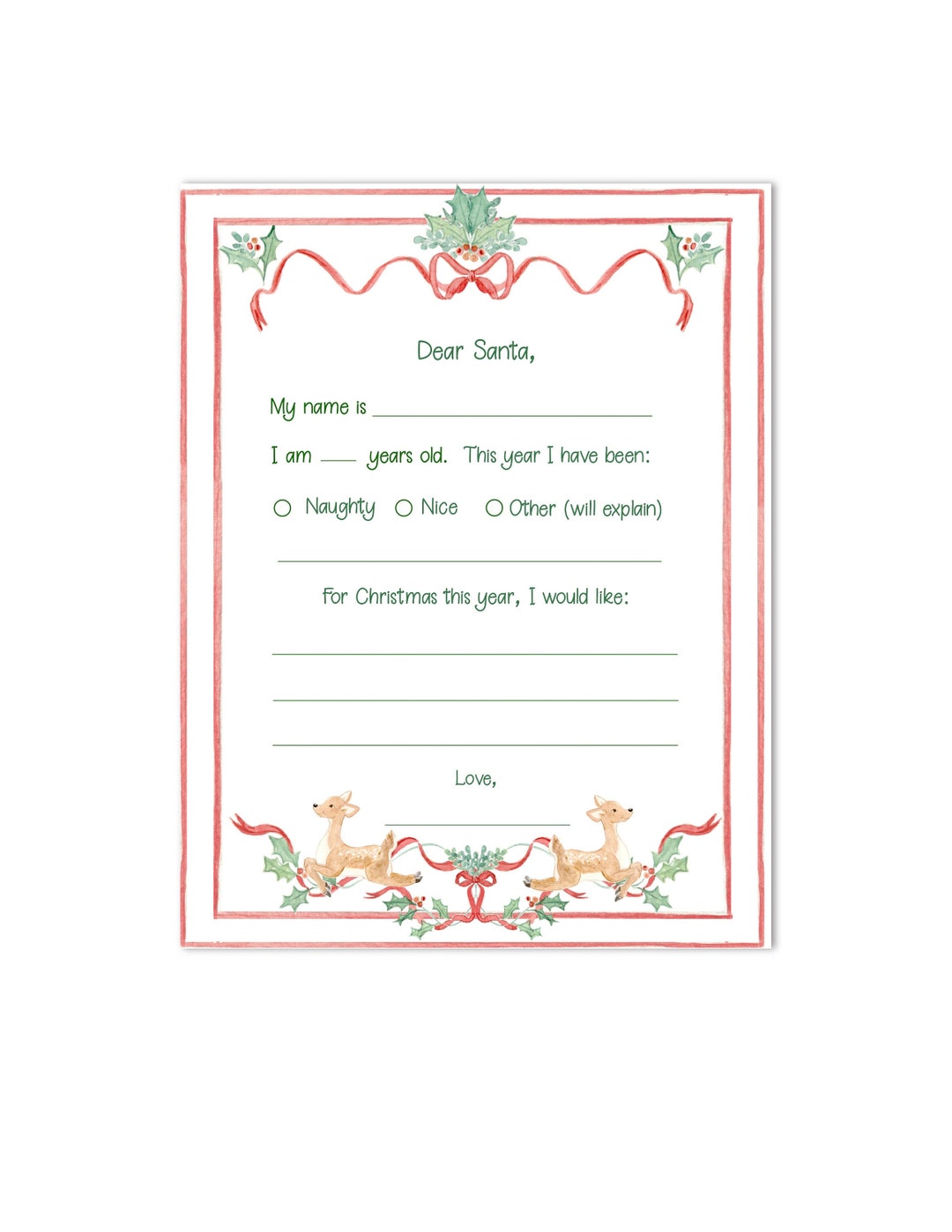 Printable dear Santa Santa Letter Christmas List 8.5x11 Grandmillenial ...